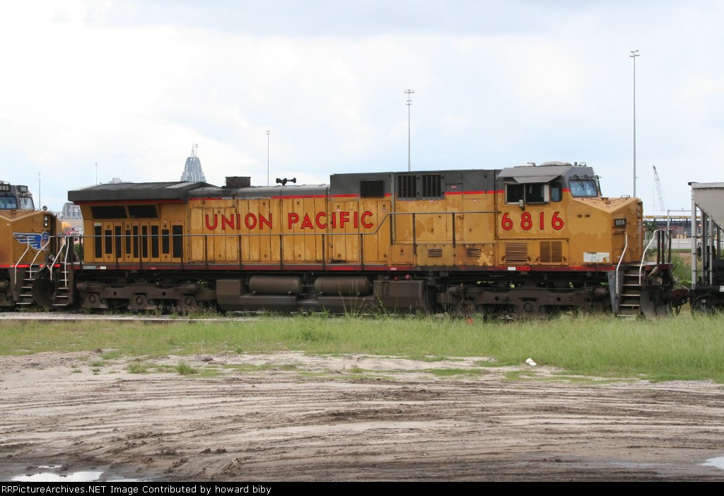 UP 6816 helps pull a coal train out of the McDuffie Island coal terminal